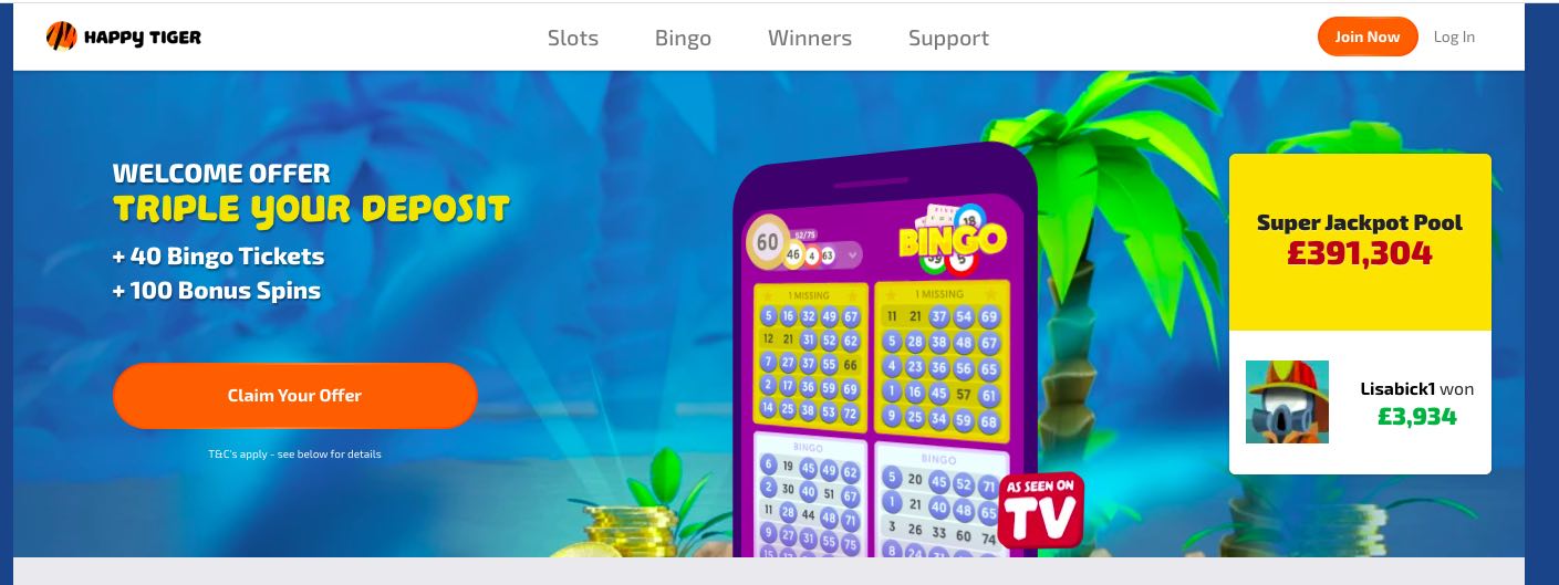 Happy Tiger Review - Claim Bingo Tickets + 100 Bonus Spins - 4/5!