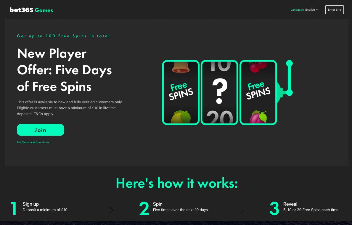 bet365 Games - Ten Days of Free Spins (Deposit Required) - 5/5!